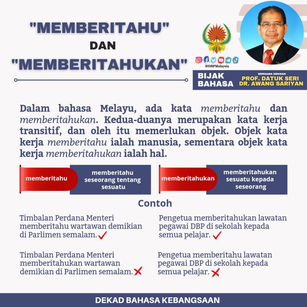 "Memberitahu" atau "Memberitahukan"?
